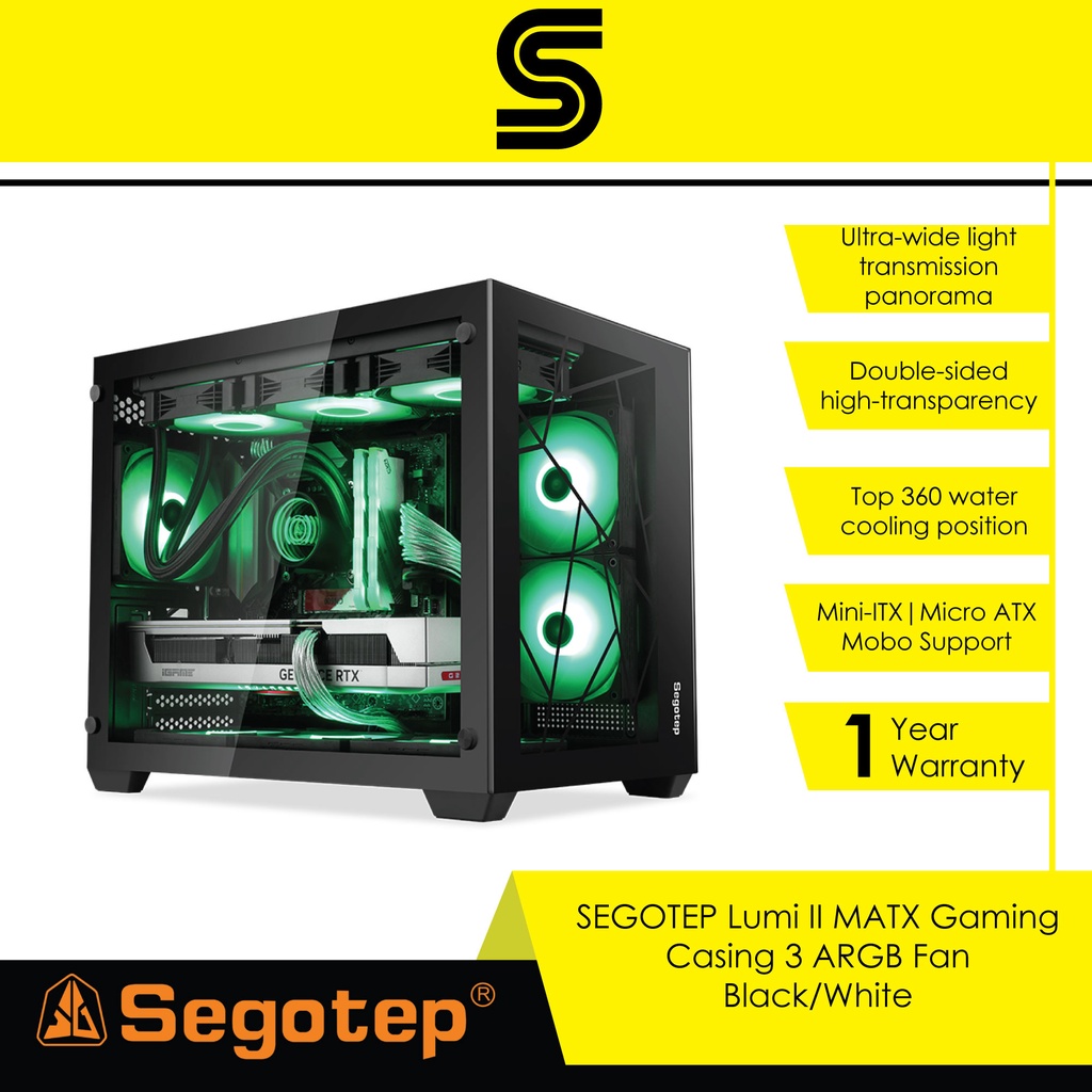 SEGOTEP Lumi II MATX Gaming Casing 3 ARGB Fan - Black/White | Shopee ...
