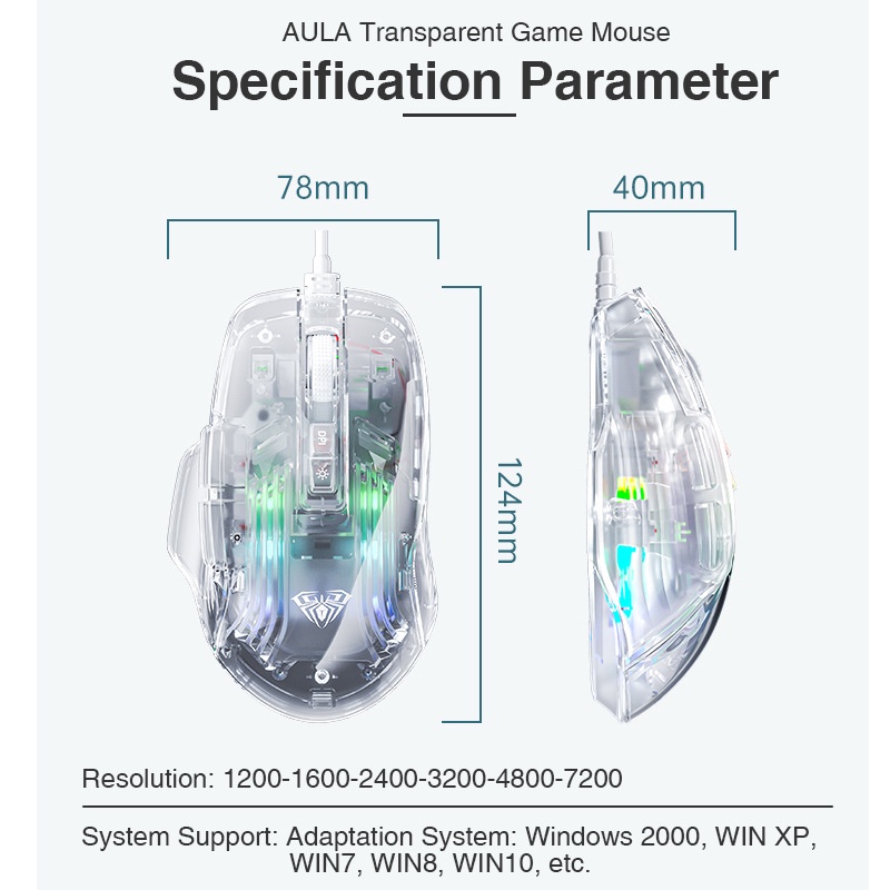 AULA S80 Game Transparent Mouse RGB Light Effect Ergonomic | Shopee ...