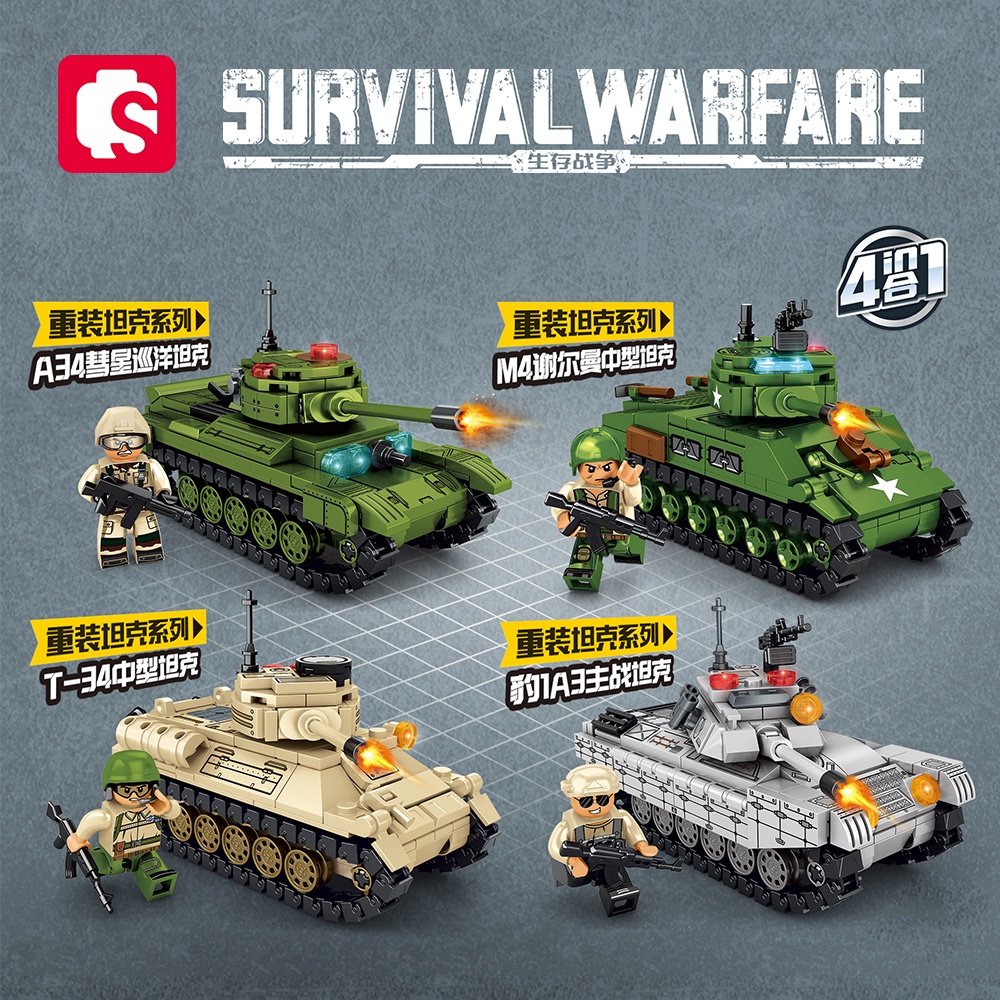 [4 IN 1] Sembo Block 2928-2931 Survival Warfare Series Tank Military ...