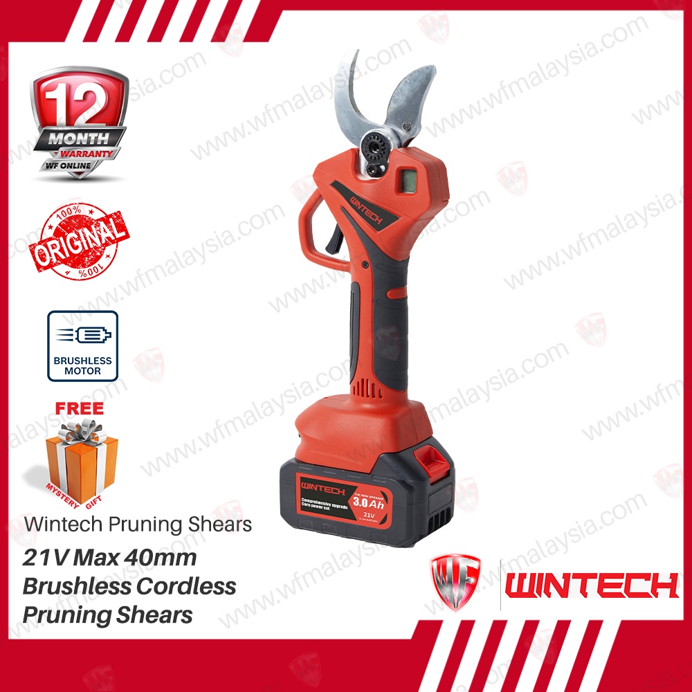 Wintech 21V Max 40mm Cordless Brushless Pruning Shears c/w 3.0Ah Battery & Charger (One Year ...