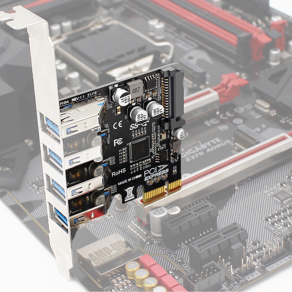 PCIe to 4 Port USB3.0 HUB+SATA 15Pin Power 5Gbps PCI Express Expansion ...