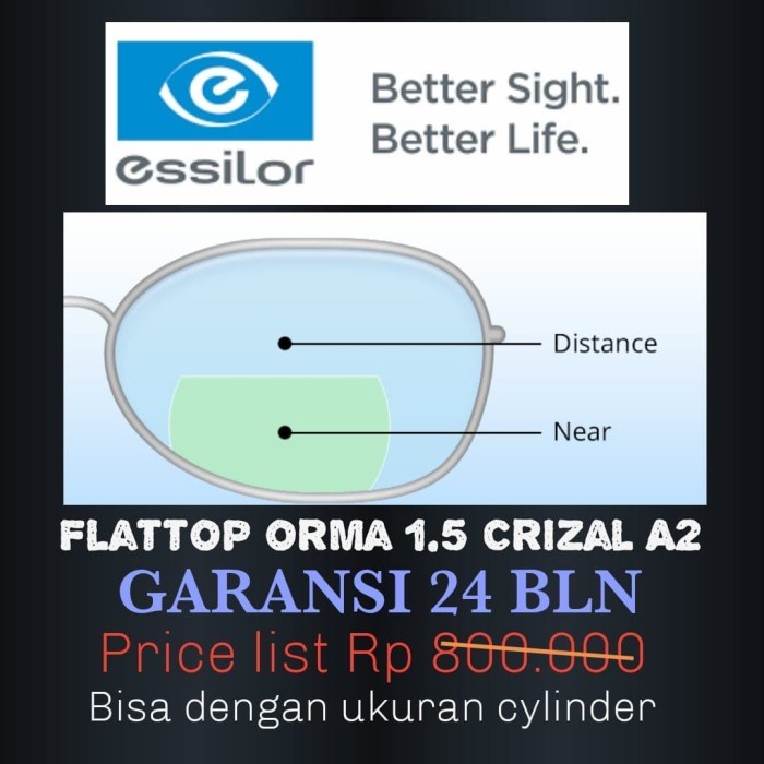 Essilor Flattop lens Norm 1.5 Crizal A2 indent Official Essilor ...