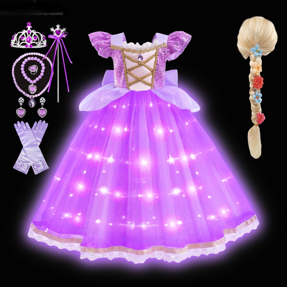 LXAA LED Light Up Dress for Girls Princess Rapunzel Kids Cosplay Party ...