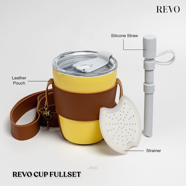Swanz 480ml Revo Ceramic Coating Cup Yellow Full Set (Leather Strap ...