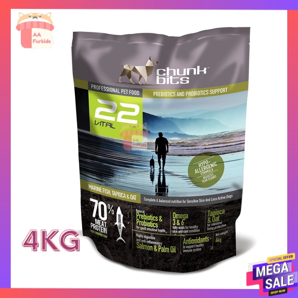 Chunk Bits Holistic Vital 22 Marine Fish, Tapioca & Oat Dog Food 4kg ...