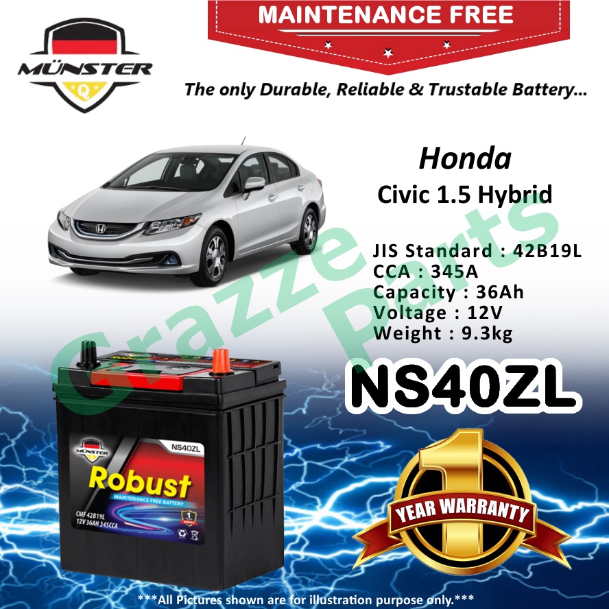 Münster Robust MF CMF NS40 | NS40ZL | 42B19L (36AH) Car Battery Bateri ...