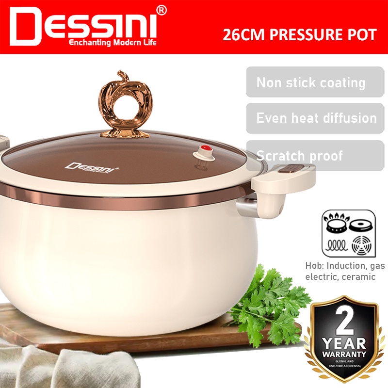DESSINI ITALY 26CM Pressure Cooker Casserole Induction Non Stick Die ...