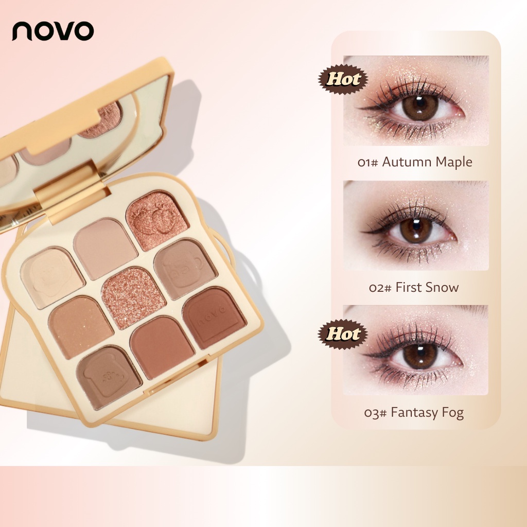 NOVO Toast Matte Shimmer Glitter 9 Colors Eyeshadow Palette Pigmented ...