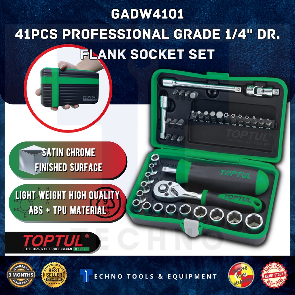 TOPTUL GADW4101 41PCS Professional Grade 1/4" DR. Flank Socket Set ...