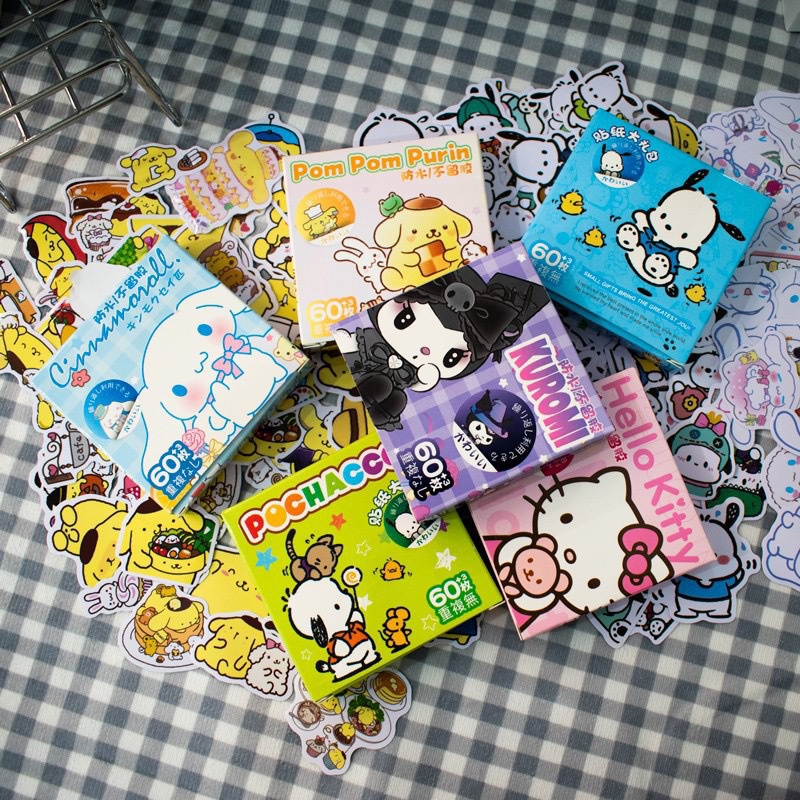 60PCS/Box Sanrio Sticker Box Cute Hello Kitty Cinnamoroll Kuromi My ...
