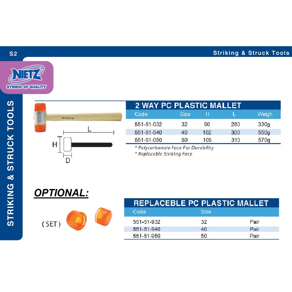 (32-50mm) Nietz Two Way PC Plastic Mallet Hammer | Shopee Malaysia