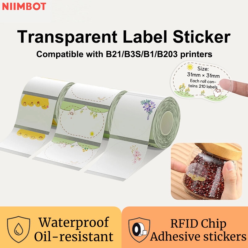 NIIMBOT B21/B1/B203/B3S Label printing paper transparent name sticker self-adhesive sticker ...