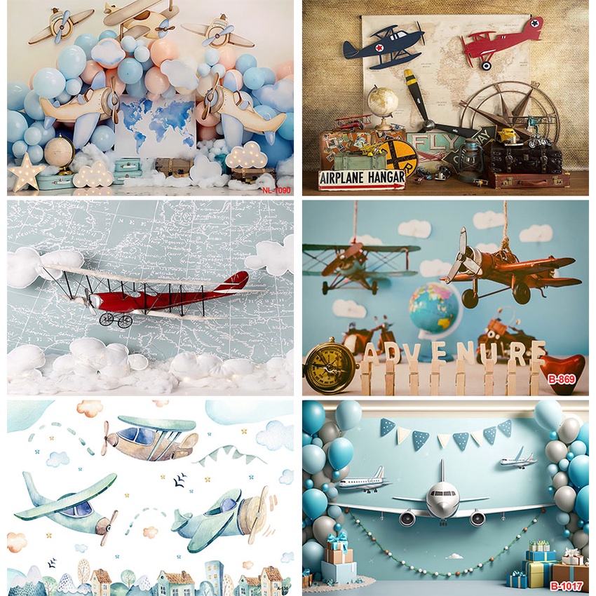 Airplane Backdrop Little Boy Pilot Baby Shower Decorations Background ...