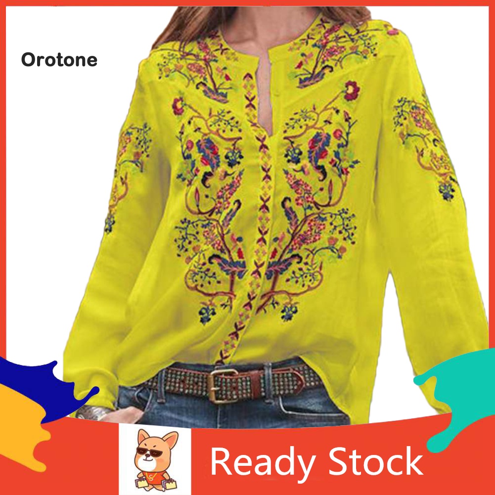 [ready Stock] Vintage Women O Neck Long Sleeve Floral Print Pullover