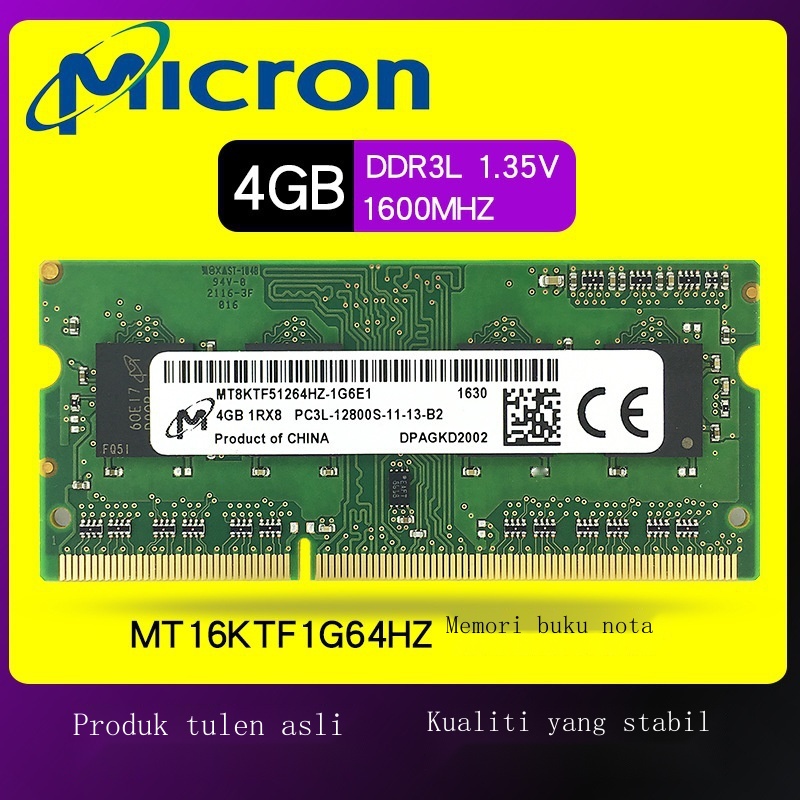 Modul memori komputer riba Micron DDR3L 4G 1600MHZ PC3L-12800S asal ...