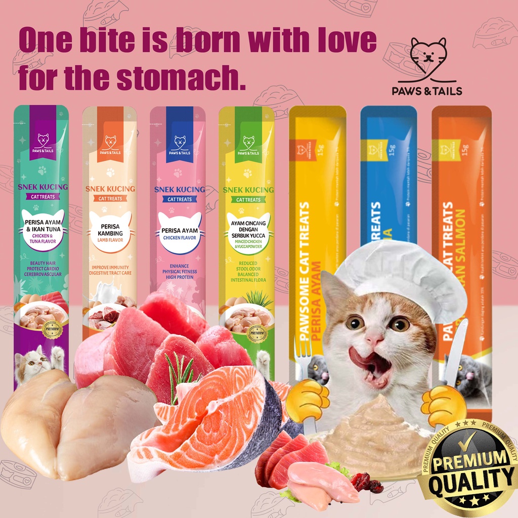 Cat Stick Snack/Cat treat/Makanan basah kucing (ayam/Salmon/Tuna ...