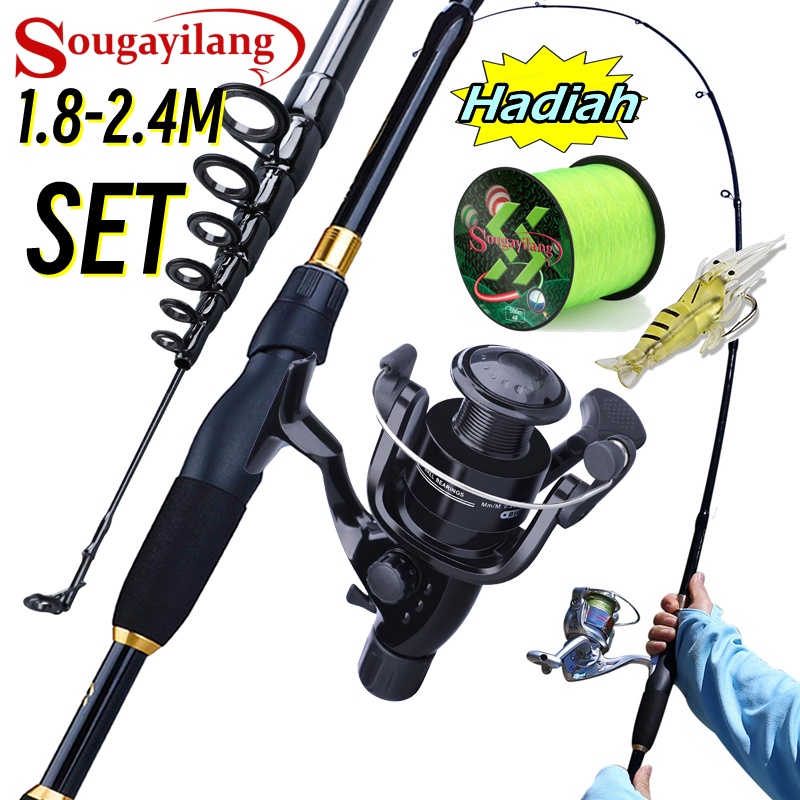 Sougayilang Fishing Rod Telescopic Set Reel Fishing Size 1000-4000 For Outdoor Fishing (1.8M/2 ...