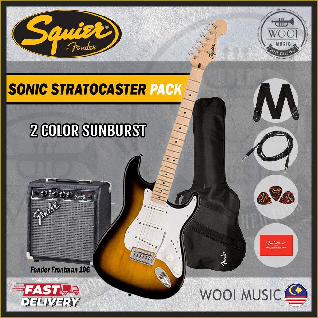 Squier Sonic Stratocaster Electric Guitar Pack with Maple Fingerboard ...
