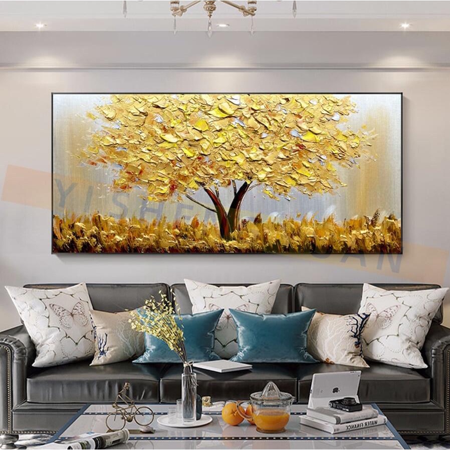 New made Large Gold money Tree Painting Modern landscape Painting On ...