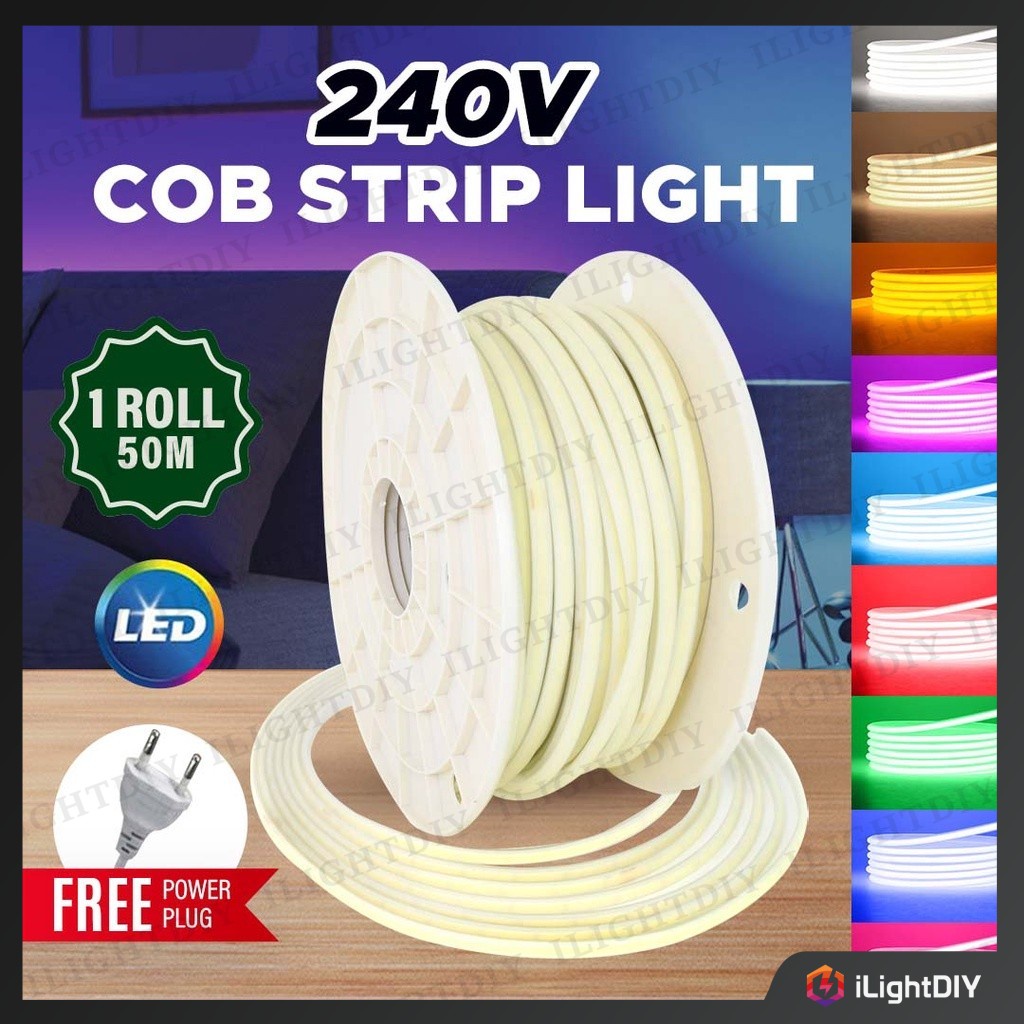 AC 220V-240V COB LED STRIP LIGHT 320LED/M 8MM WIDTH FLEXIBLE STRIP ...