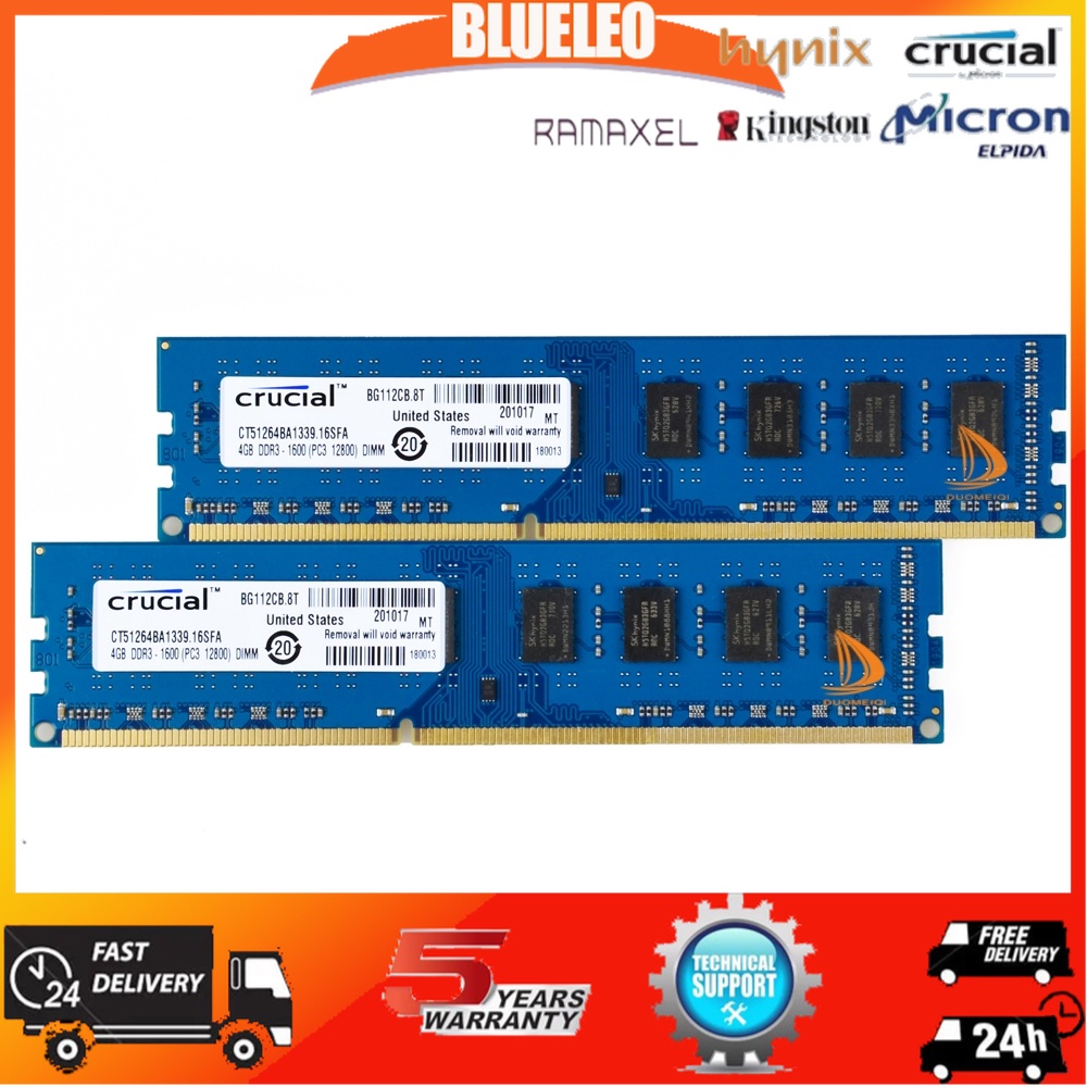 Crucial 2x 4GB 2Rx8 PC3-12800U DDR3 1600Mhz DIMM 240Pin Desktop Memory RAM Blue | Shopee Malaysia