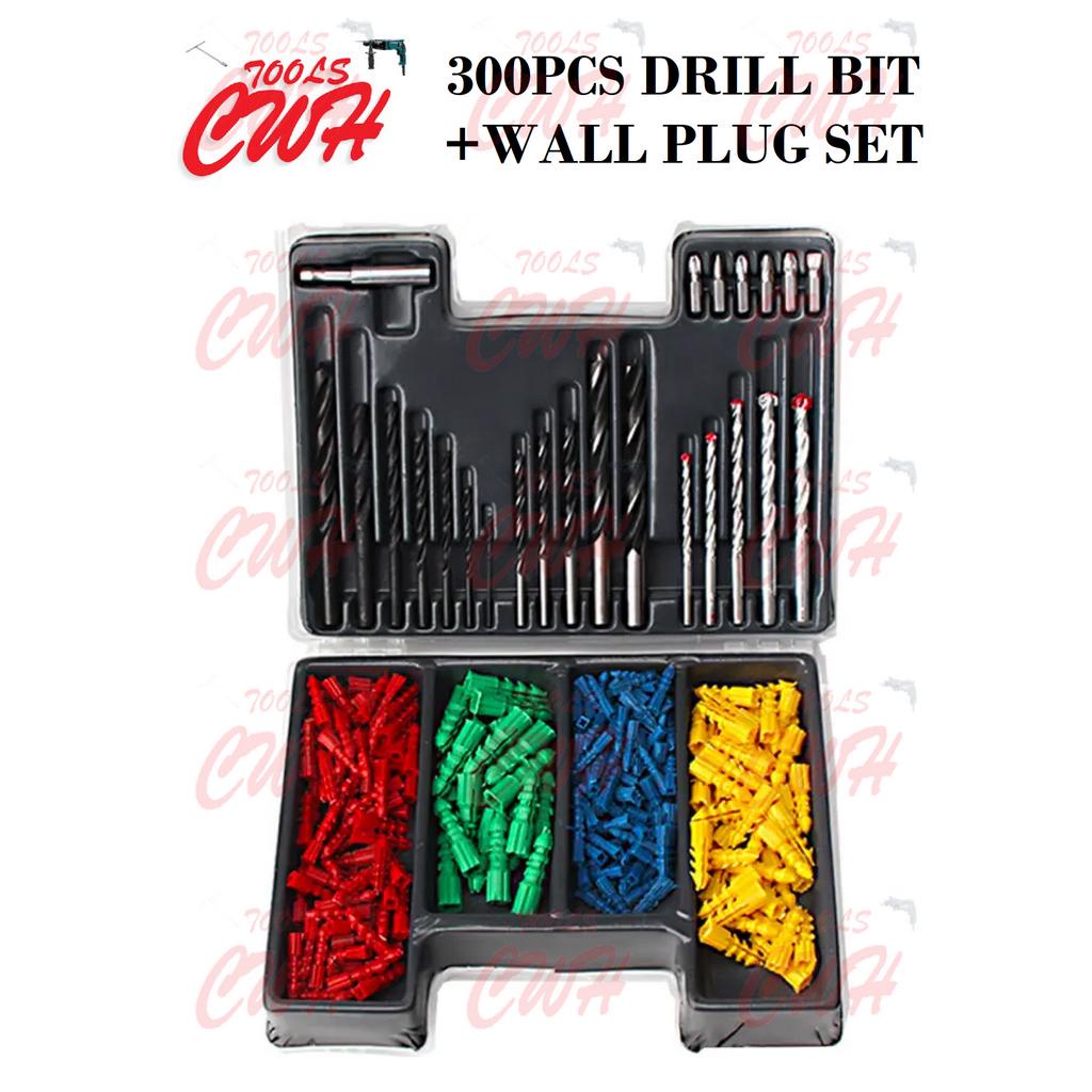PRC 300PCS HSS DRILL BIT SET WITH WALL PLUG DRILLING WOOD KAYU WALL ...