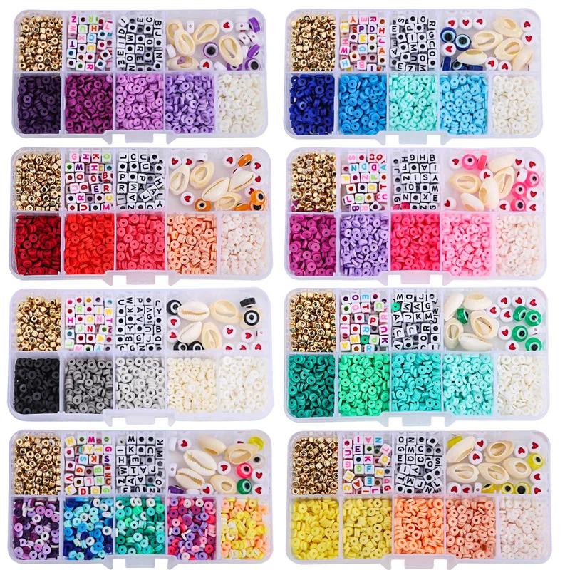Polymer Clay Beads Kit Boxed Acrylic Letter Seed Beads Jewelry Making ...