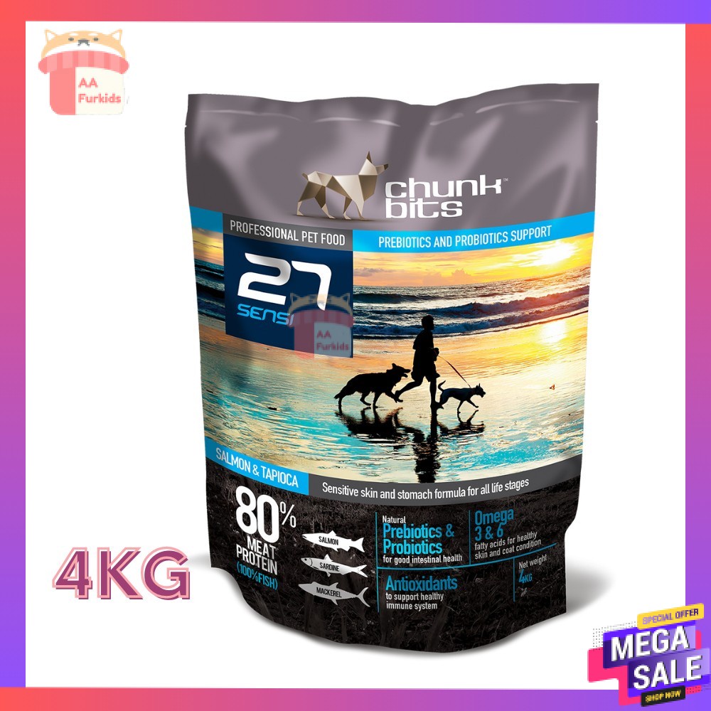 Chunk bits Sensi 27 (Salmon & Tapioca) Dog Food 4kg + FREE GIFT ...