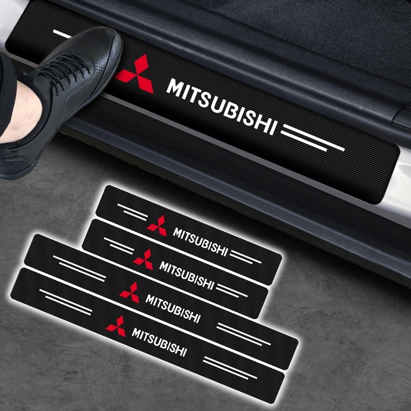 Door Sill Protector Carbon Fiber Sticker for Mitsubishi, Car Decal Auto ...