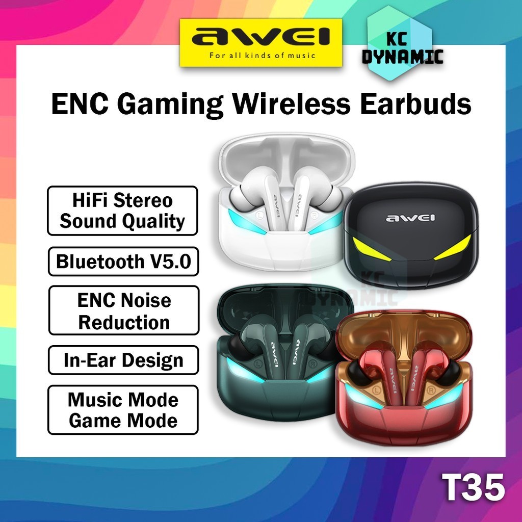 Awei T35 Gaming Wireless Earbuds ENC Earbuds Gaming Earbuds Gaming ...