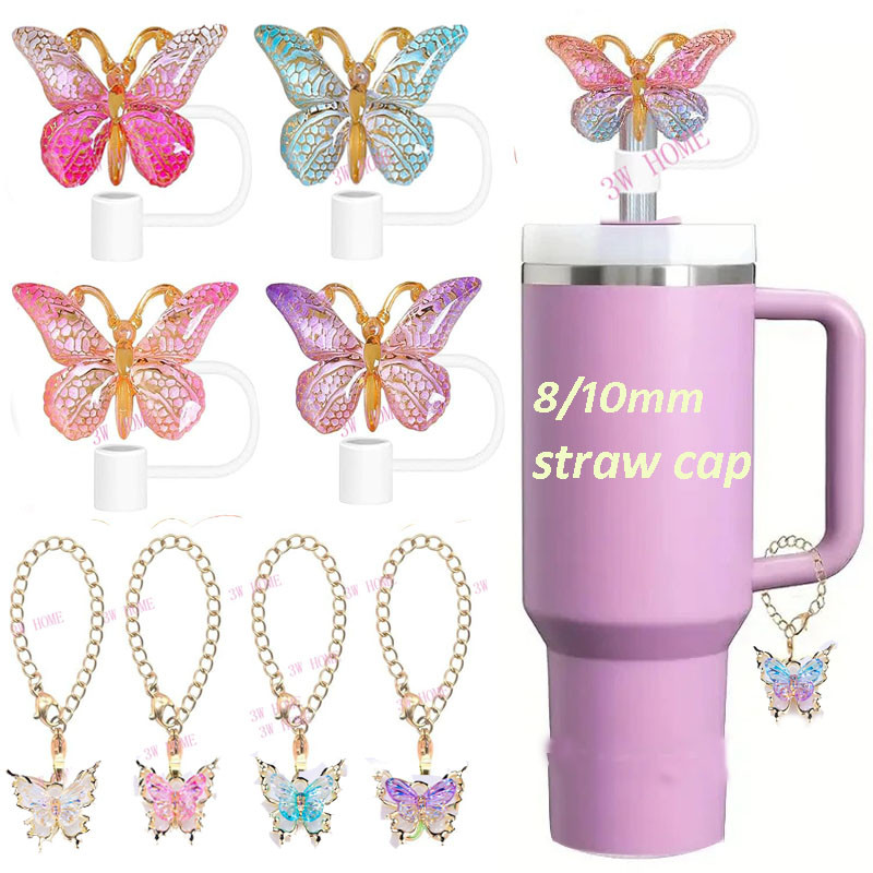 8mm/10mm Bling Butterfly Straw Toppers+ Bling Butterfly Chain Charms ...