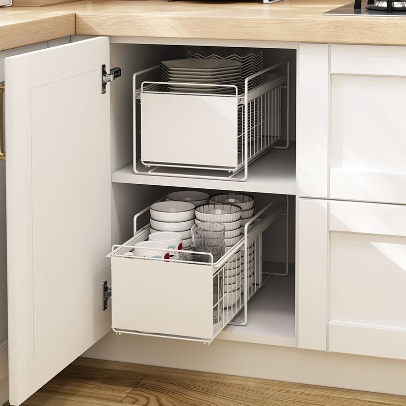 Telescopic storage rack, pull-out storage rack, kitchen double-layer ...