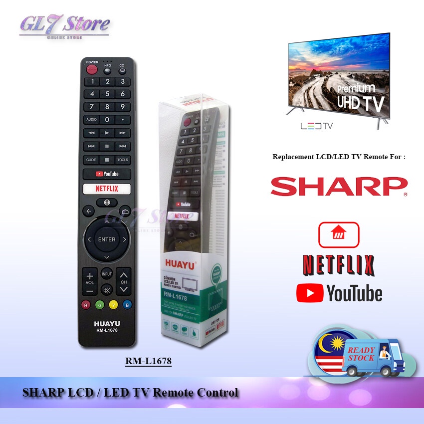 SHARP LCD LED SMART TV REMOTE CONTROL UNIVERSAL HUAYU RM-L1678 UNIVERSAL ALAT KAWALAN JAUH SMART ...