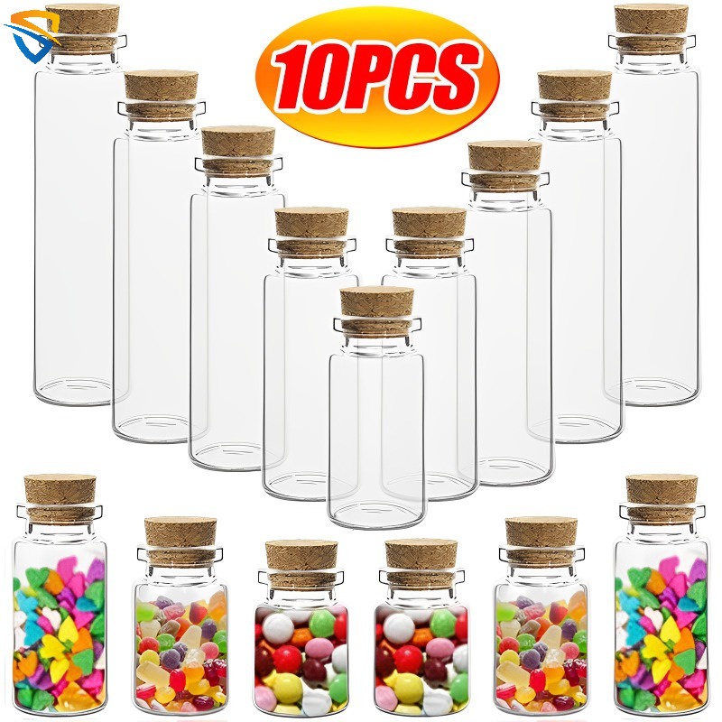 10Pcs 5ml-20ml Small Glass Bottles with Cork Stoppers DIY Mini Glass ...