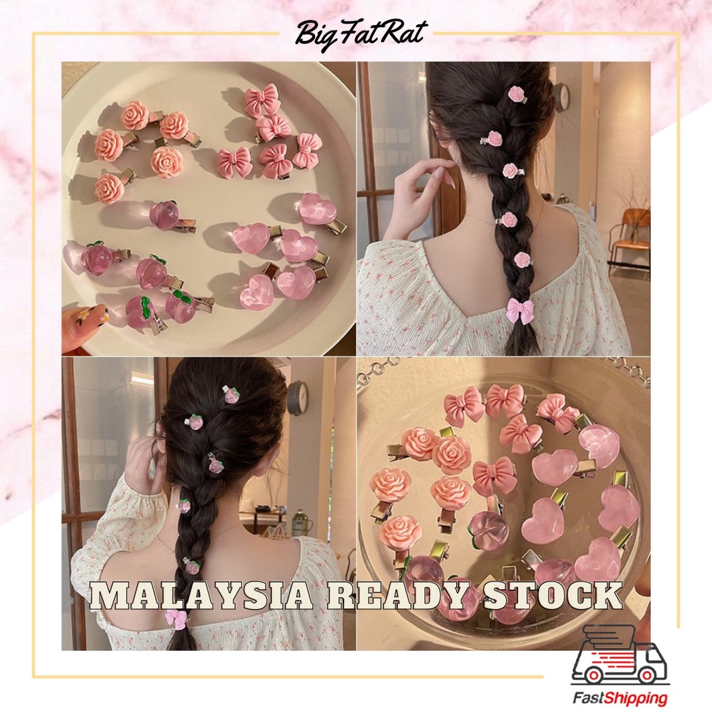 Pink Ribbon Rose Flower Butterfly Heart Love Shape Small Hairclip Hair ...