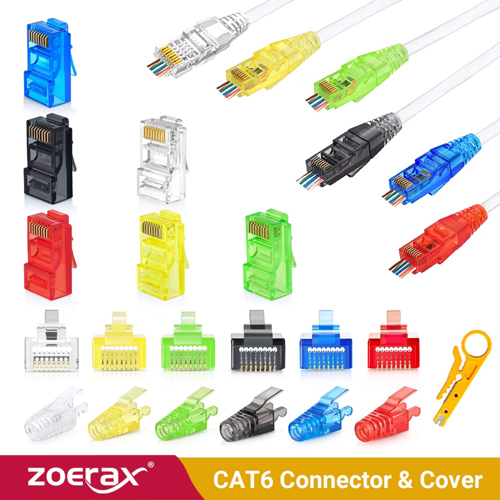 ZoeRax 12PCS RJ45 Cat6A Cat6 Cat5e Pass Through Connectors and 12PCS ...
