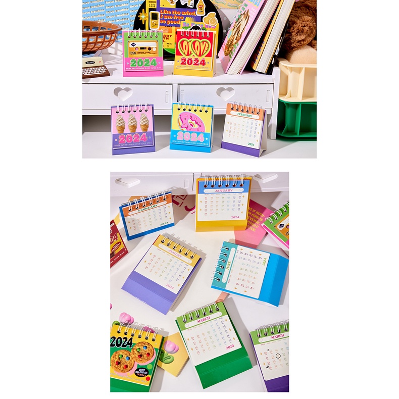[STOCK CLEARANCE] 2024 Korean Style Mini Desk Calendar Colorful Monthly ...