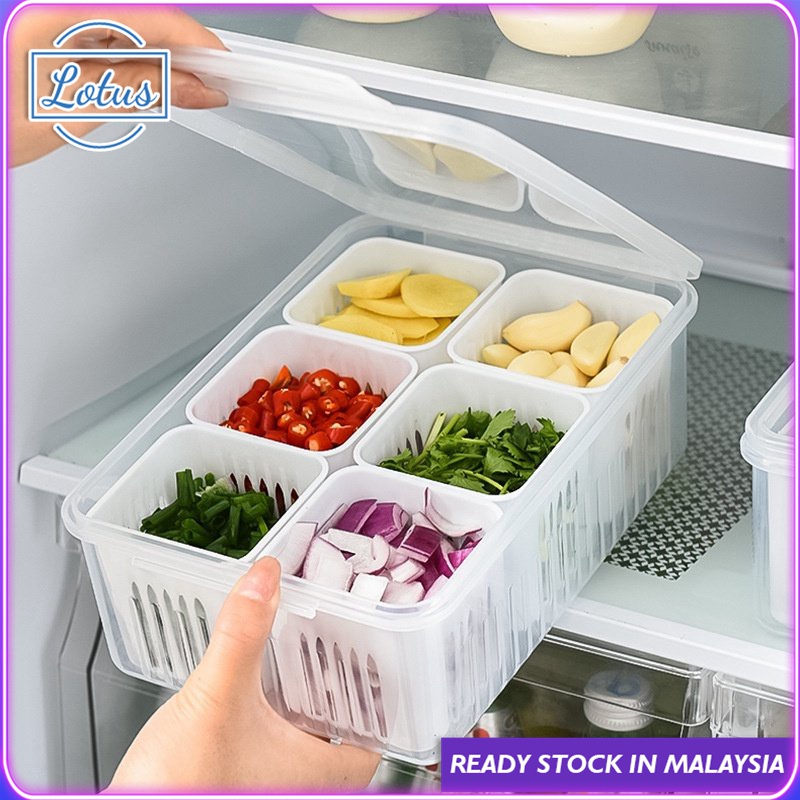 [6 Grids] Fridge Organizer Food Vegetable Fruit Container Storage Box ...