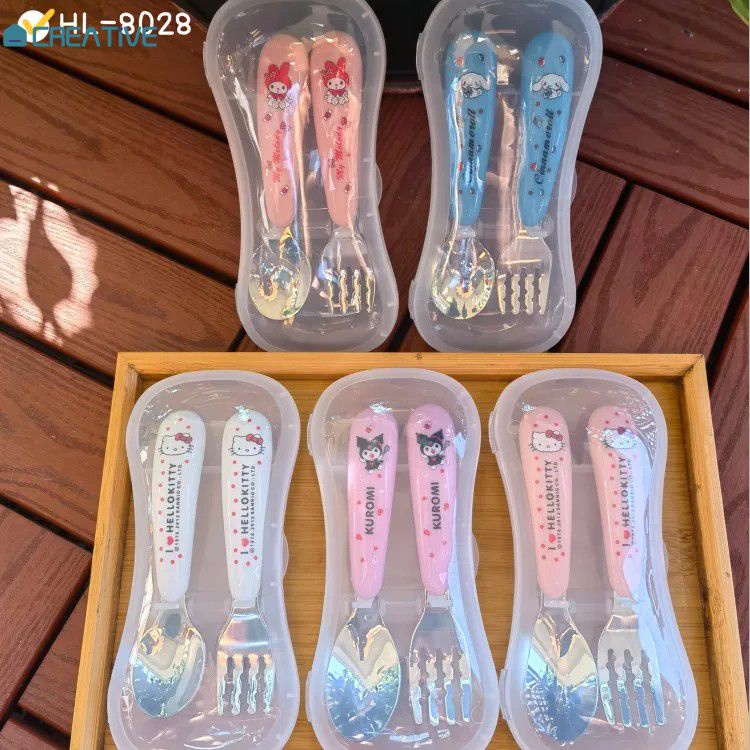 ⚡IN STOCK⚡ Cute Sanrio Spoon Fork Tableware Set Hello Kitty Cinnamoroll ...