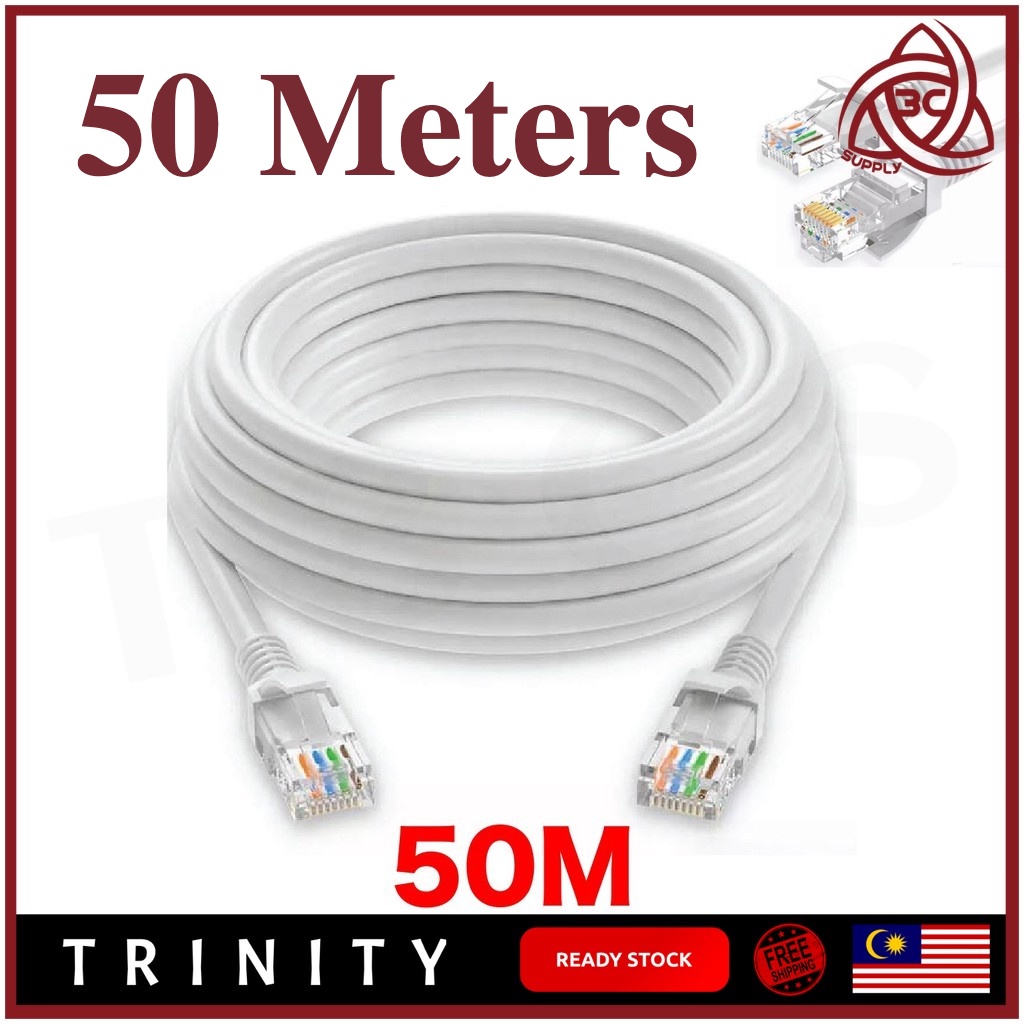 50M 50 Meters Network Cable Lan Wire Cat5e RJ45 Ethernet LAN Network PC ...