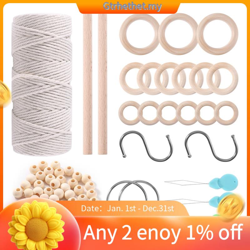 Macrame Cotton Cord 3mm with Macrame Beads Wooden Rope Wooden Rod with ...