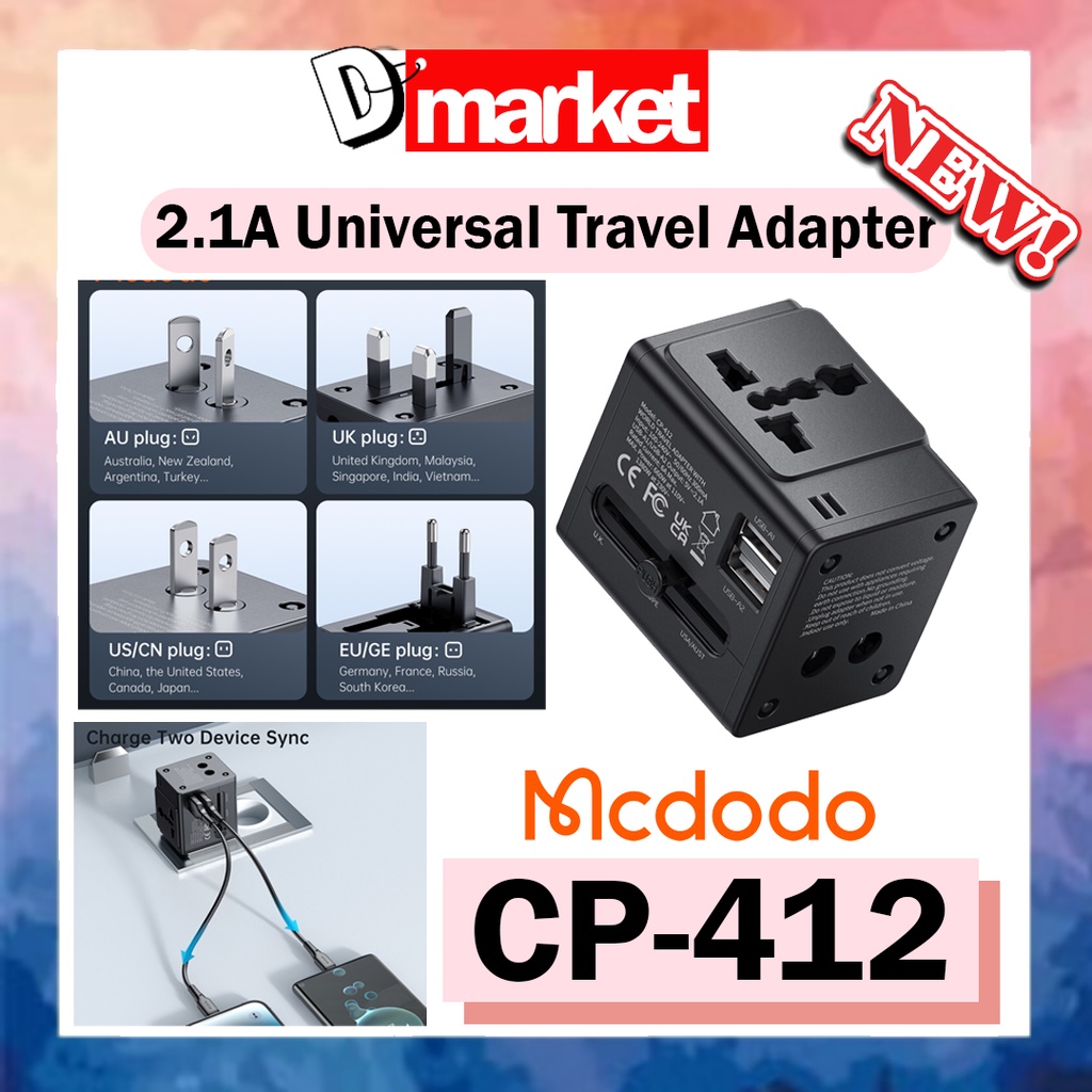 Mcdodo CP-412 Universal Travel Adapter Travel Plug Socket CP412 UK/US/EU Plug Converter 2.1A ...