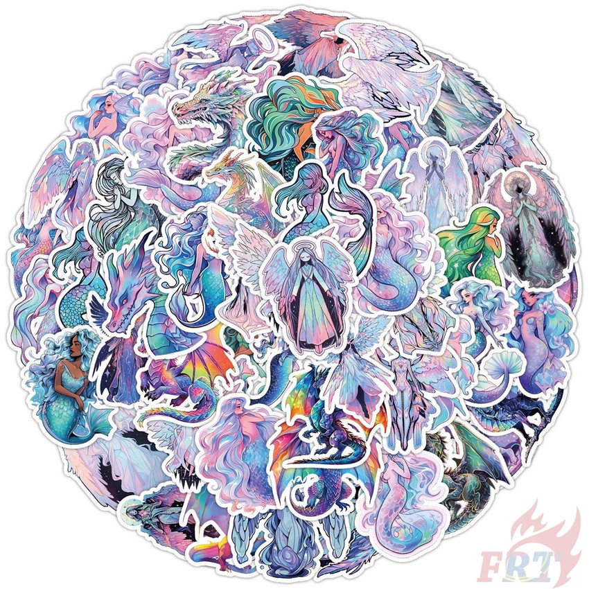 50Pcs/Set Angel & Mermaid & Dragon . Holographic Art Stickers ...