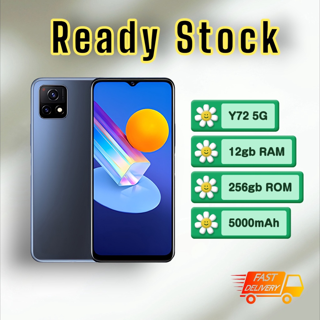 (FREE TV APP) VIVO Y72 5G 6.58"INCH (12GB+256GB) 50MP Rear Camera 8MP ...