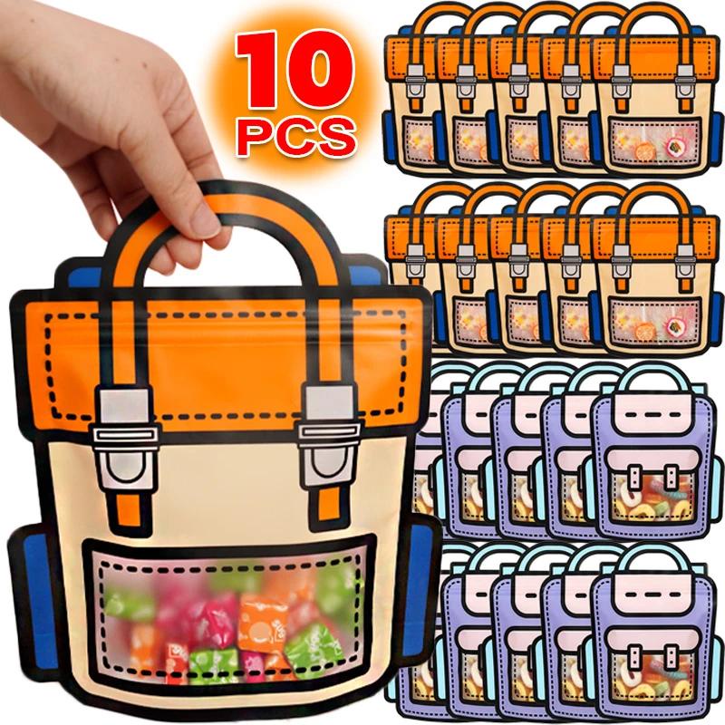 10Pcs Creative School Bags Shape Cookie Candy Plastic Zipper Bags Snack ...