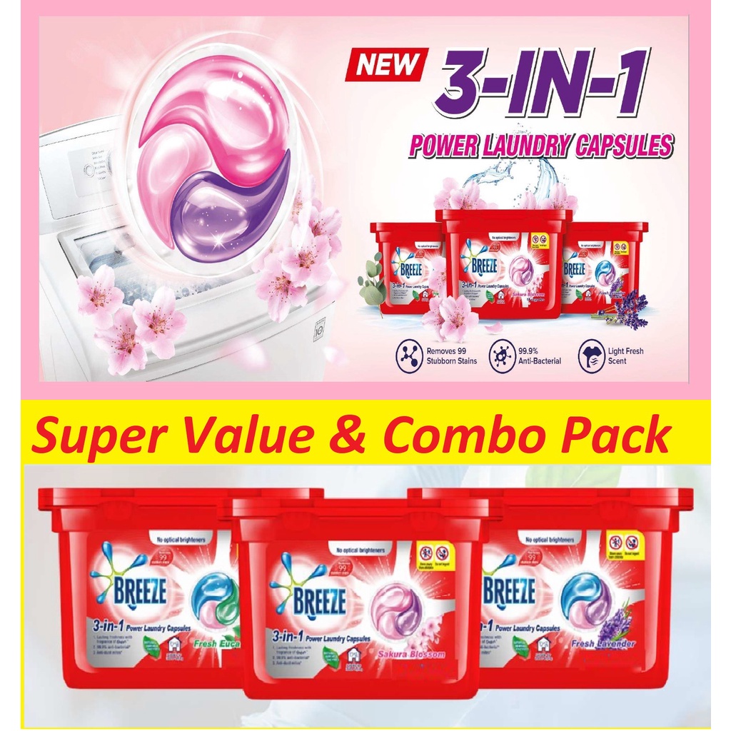 Breeze 3 in 1 Power Laundry Capsules - Combo Pack /Super Value Pack ...
