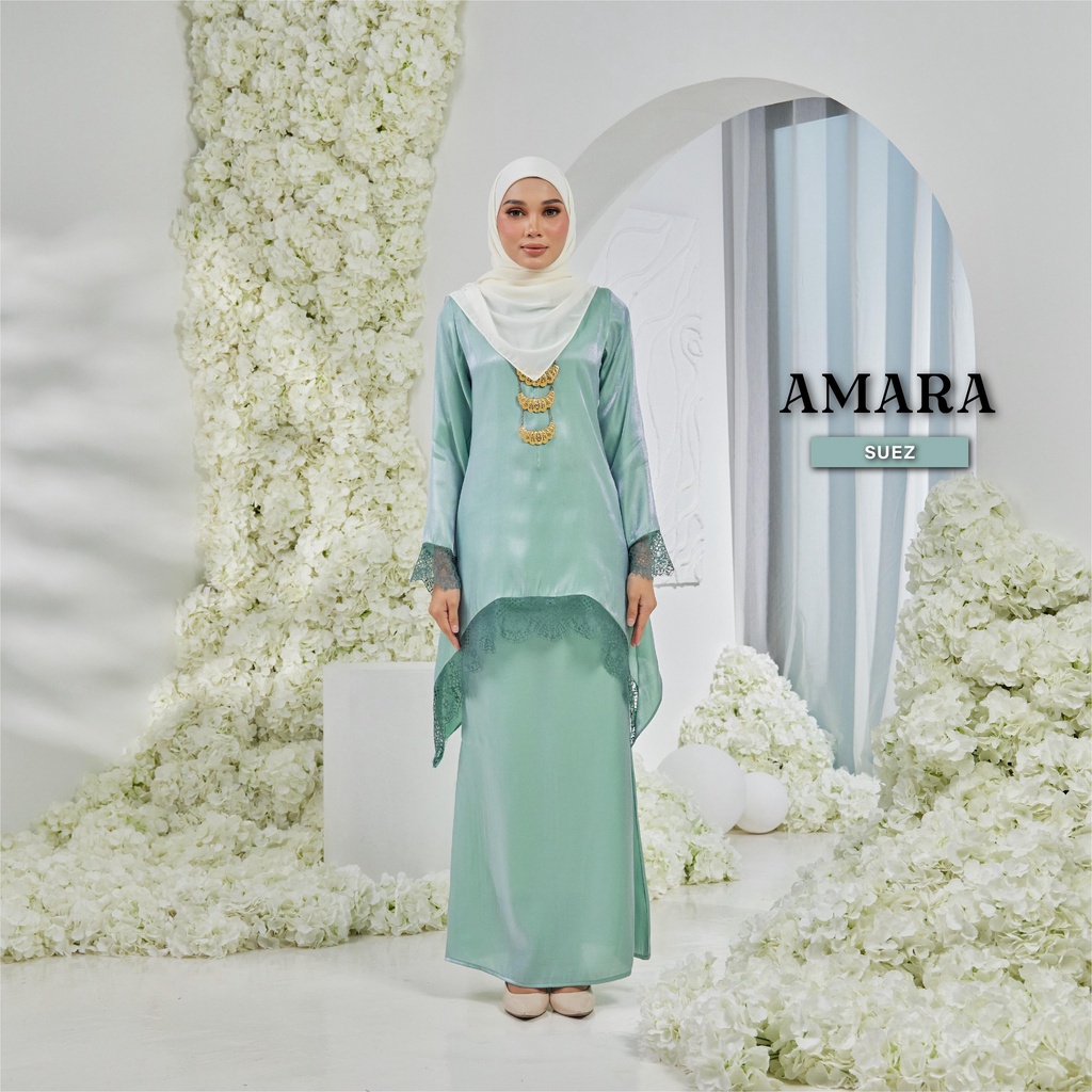 AMARA(PLUSSIZE) Baju raya plus size 2024 viral Premium Satin Shimmer Kurung lace plussize Baju ...