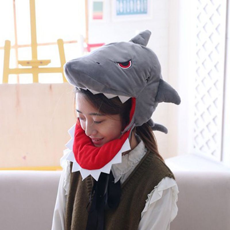 BLA Japanese Cute Plush Shark Funny Animal Cap Mask Adult Kids ...