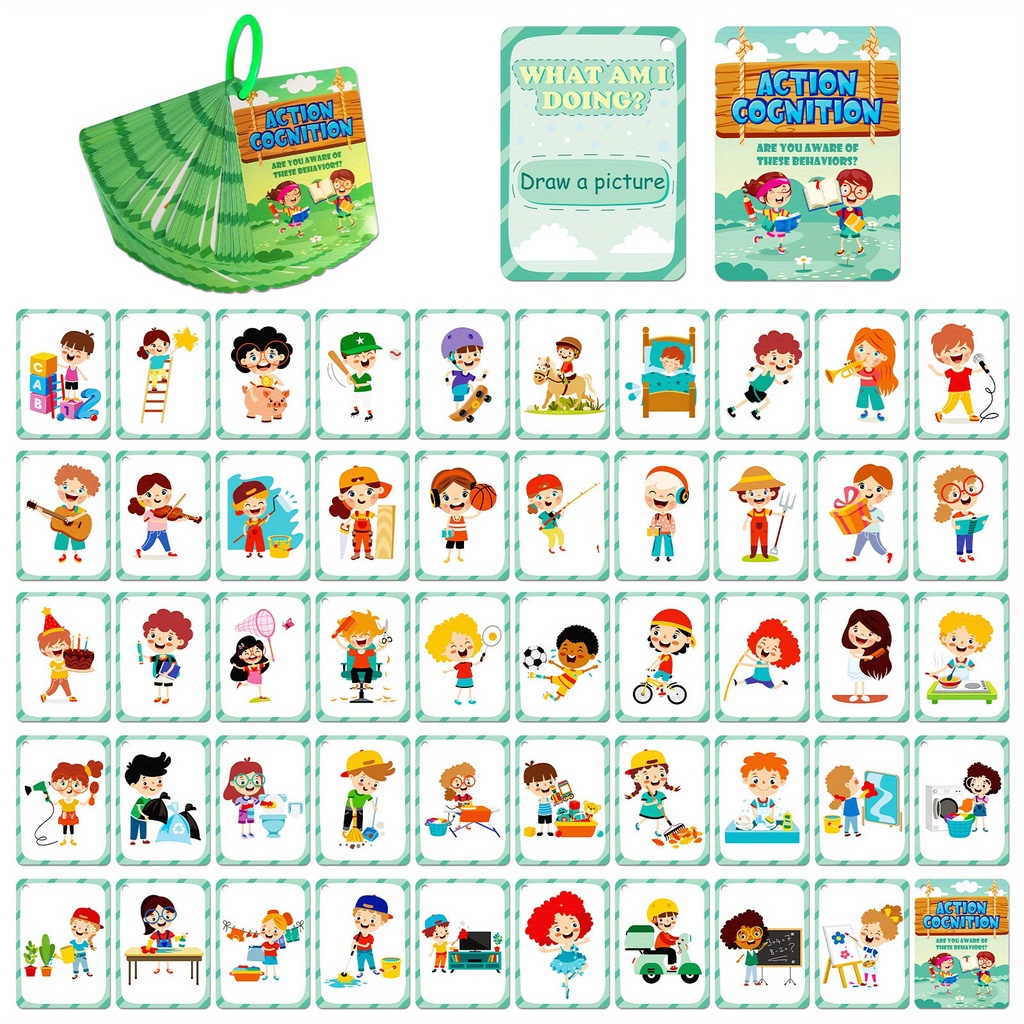 50Pcs Action Cognition Flash Cards Homeschool Montessori Educational ...