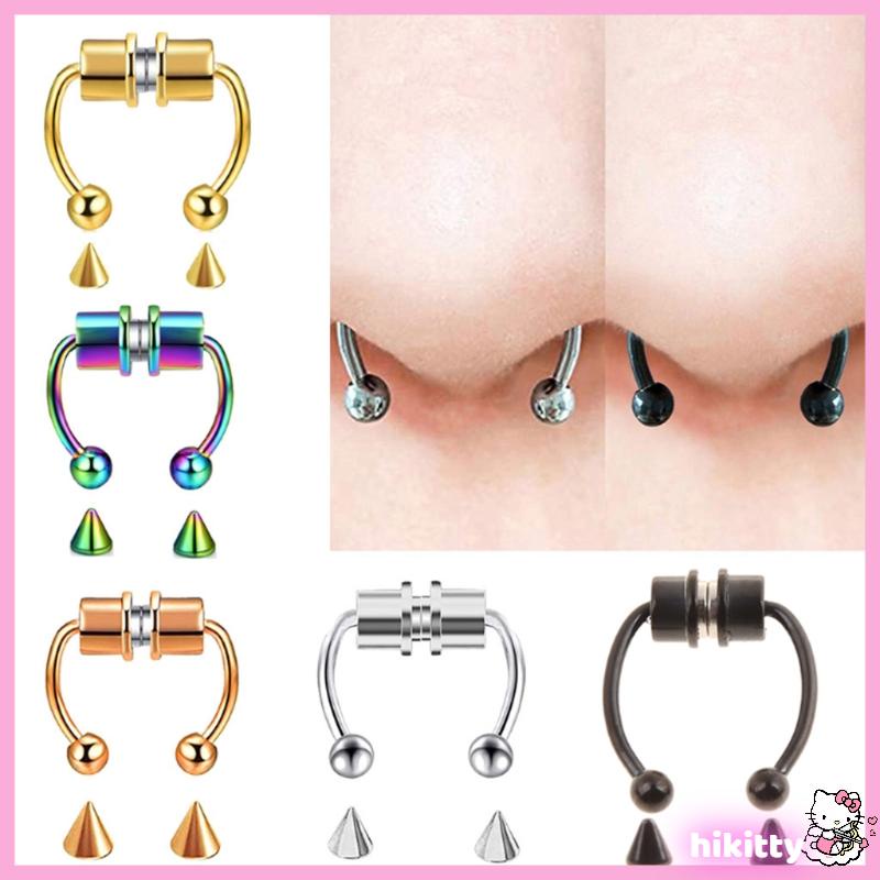 HIK 5 Pcs Fake Septum Piercing Magnetic Horseshoe Nose Ring Non Piercing Clip Stainless Steel ...